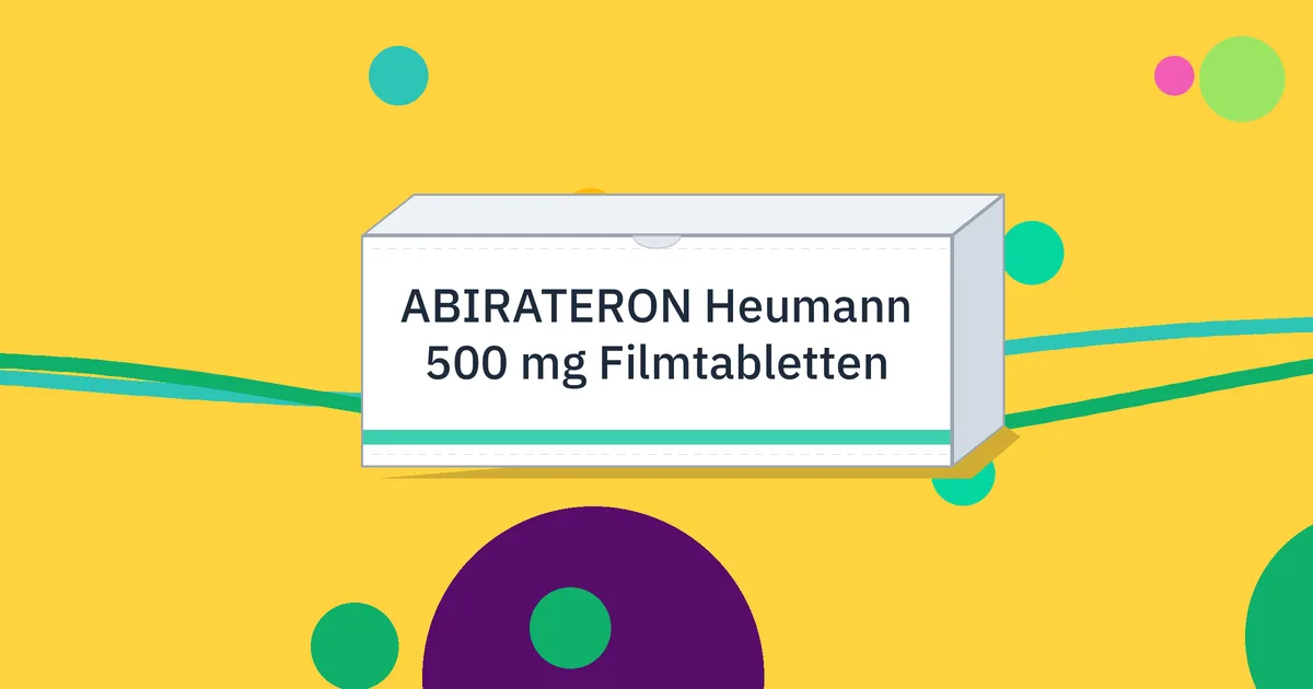Symbolbild: Packung mit der Aufschrift ABIRATERON Heumann 500 mg Filmtabletten (PZN 18841390) – Verfügbarkeit und Bezug in Apotheken in Frankfurt am Main