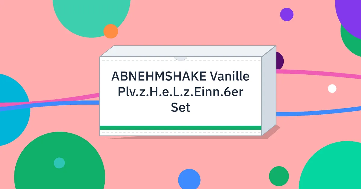 Symbolbild: Packung mit der Aufschrift ABNEHMSHAKE Vanille Plv.z.H.e.L.z.Einn.6er Set (PZN 20098171) – Verfügbarkeit und Bezug in Apotheken in Frankfurt am Main