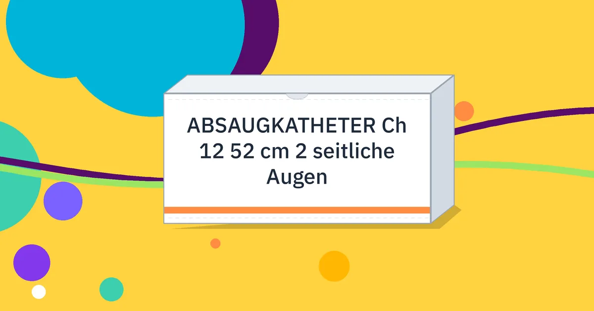 Symbolbild: Packung mit der Aufschrift ABSAUGKATHETER Ch 12 52 cm 2 seitliche Augen (PZN 03390289) – Verfügbarkeit und Bezug in Apotheken in Frankfurt am Main