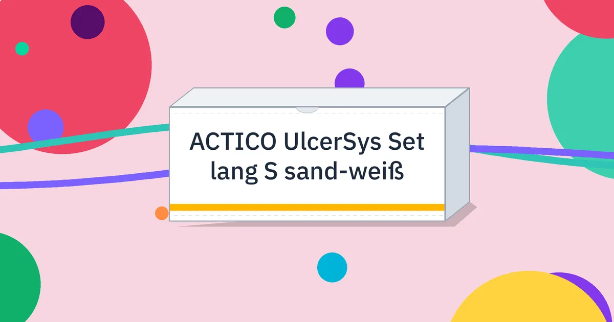 Symbolbild: Packung mit der Aufschrift ACTICO UlcerSys Set lang S sand-weiß (PZN 10233797) – Verfügbarkeit und Bezug in Apotheken in Frankfurt am Main