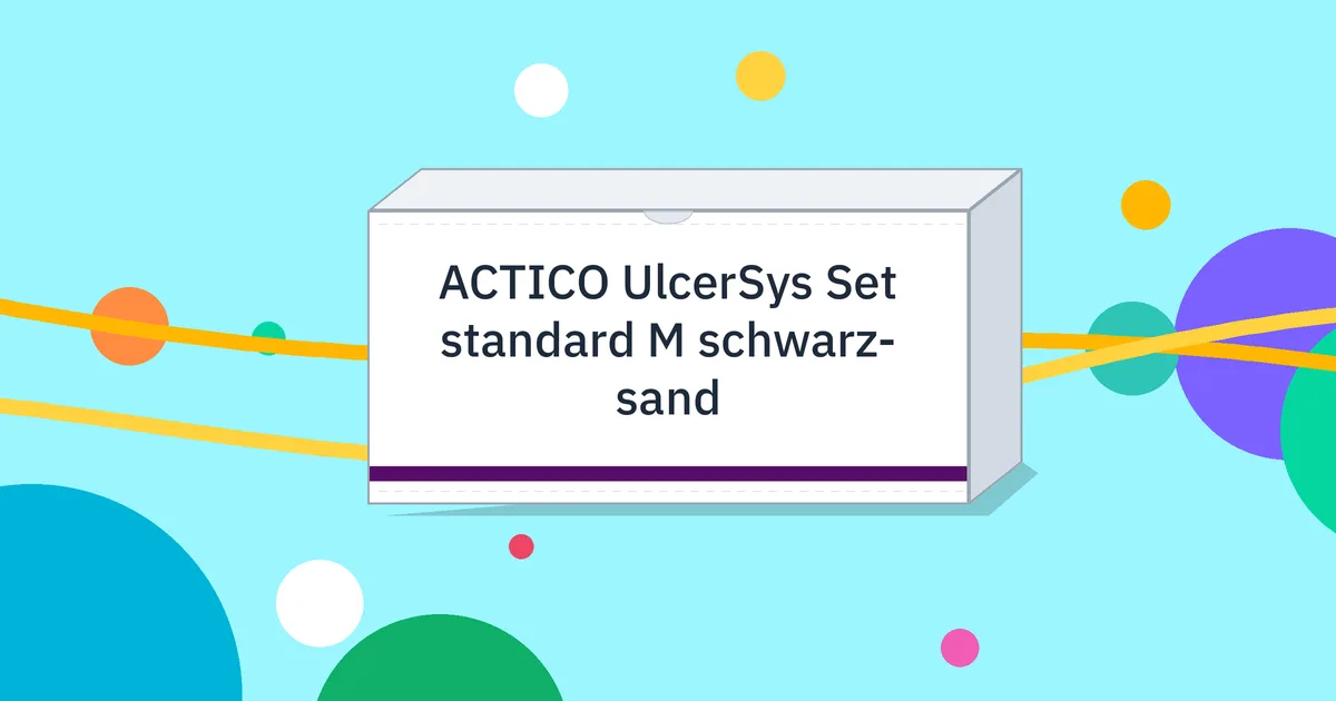 Symbolbild: Packung mit der Aufschrift ACTICO UlcerSys Set standard M schwarz-sand (PZN 12544573) – Verfügbarkeit und Bezug in Apotheken in Frankfurt am Main