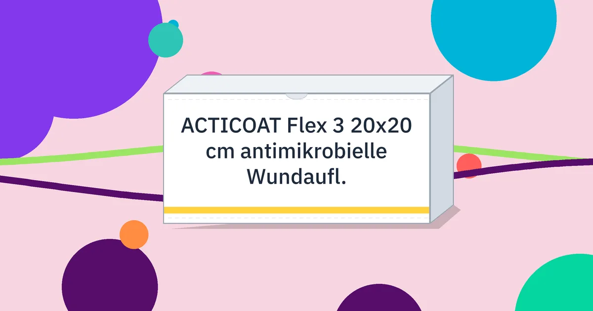 Symbolbild: Packung mit der Aufschrift ACTICOAT Flex 3 20x20 cm antimikrobielle Wundaufl. (PZN 16515539) – Verfügbarkeit und Bezug in Apotheken in Frankfurt am Main