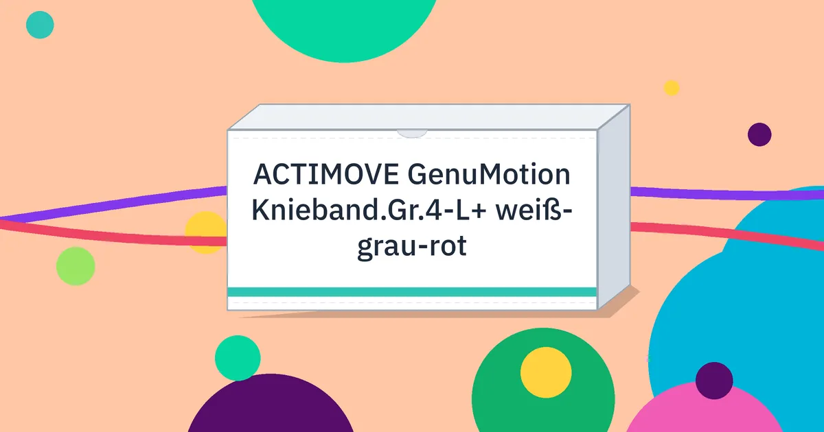 Symbolbild: Packung mit der Aufschrift ACTIMOVE GenuMotion Knieband.Gr.4-L+ weiß-grau-rot (PZN 17947809) – Verfügbarkeit und Bezug in Apotheken in Frankfurt am Main