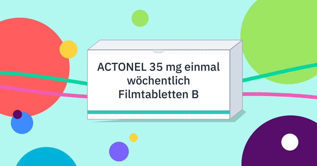 Symbolbild: Packung mit der Aufschrift ACTONEL 35 mg einmal wöchentlich Filmtabletten B (PZN 07351174) – Verfügbarkeit und Bezug in Apotheken in Frankfurt am Main