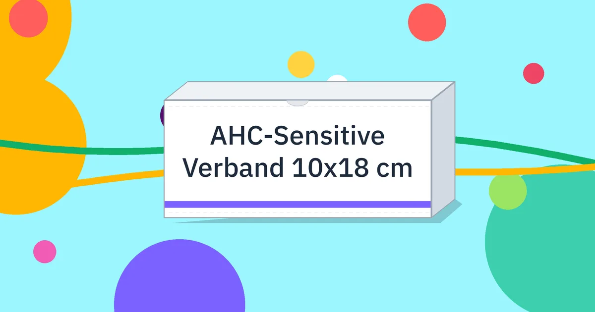 Symbolbild: Packung mit der Aufschrift AHC-Sensitive Verband 10x18 cm (PZN 20006565) – Verfügbarkeit und Bezug in Apotheken in Frankfurt am Main