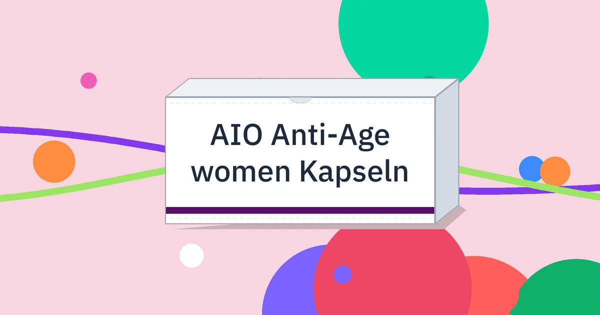 Symbolbild: Packung mit der Aufschrift AIO Anti-Age women Kapseln (PZN 18780493) – Verfügbarkeit und Bezug in Apotheken in Frankfurt am Main