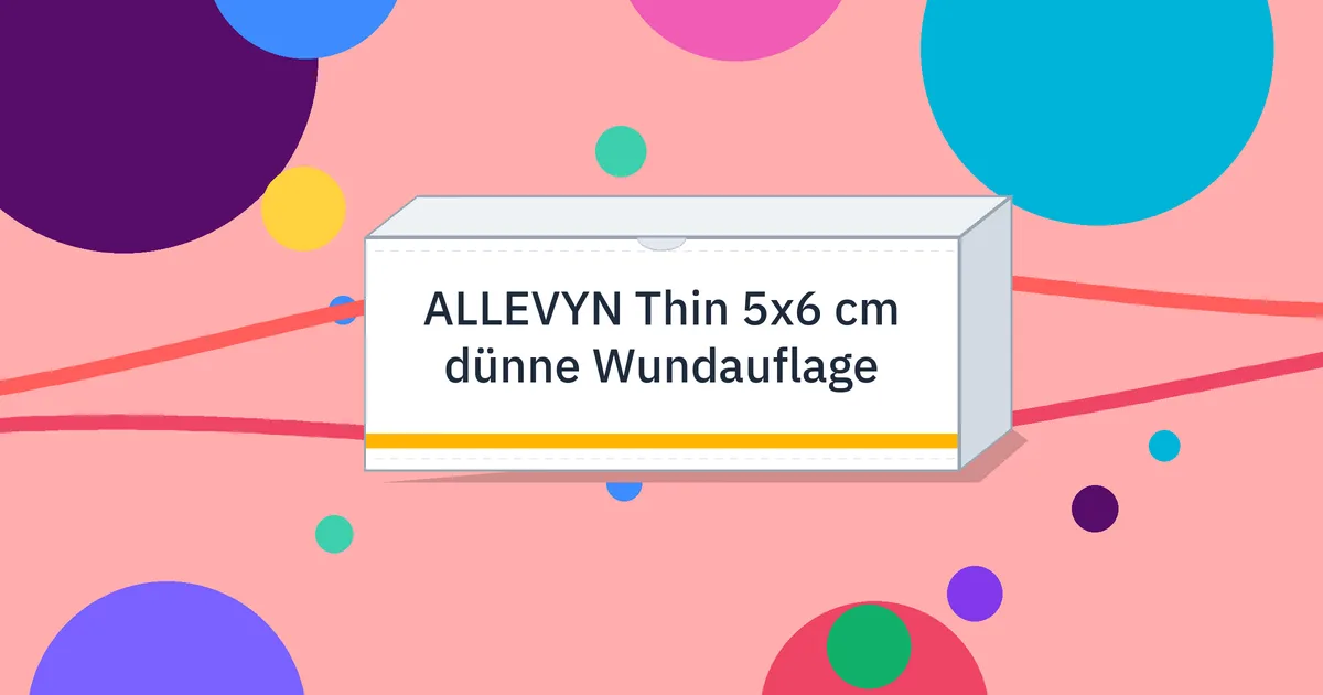 Symbolbild: Packung mit der Aufschrift ALLEVYN Thin 5x6 cm dünne Wundauflage (PZN 05868594) – Verfügbarkeit und Bezug in Apotheken in Frankfurt am Main