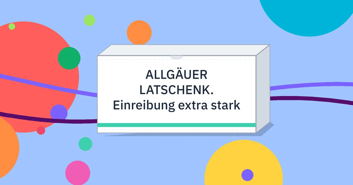 Symbolbild: Packung mit der Aufschrift ALLGÄUER LATSCHENK. Einreibung extra stark (PZN 07317680) – Verfügbarkeit und Bezug in Apotheken in Frankfurt am Main