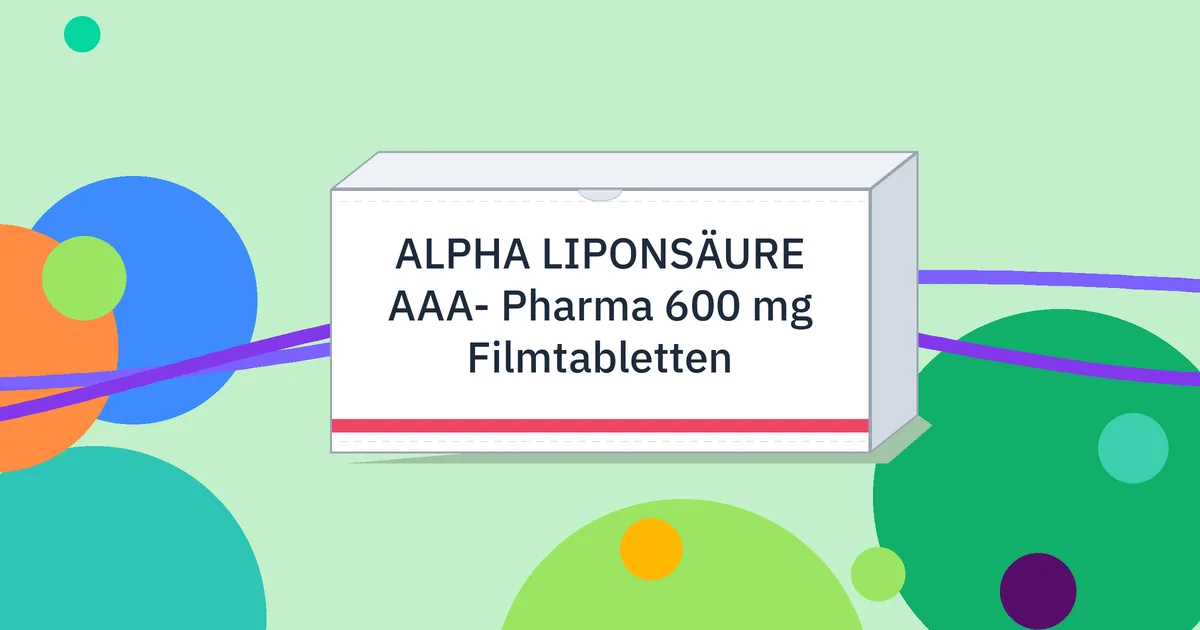 Symbolbild: Packung mit der Aufschrift ALPHA LIPONSÄURE AAA- Pharma 600 mg Filmtabletten (PZN 12415982) – Verfügbarkeit und Bezug in Apotheken in Frankfurt am Main