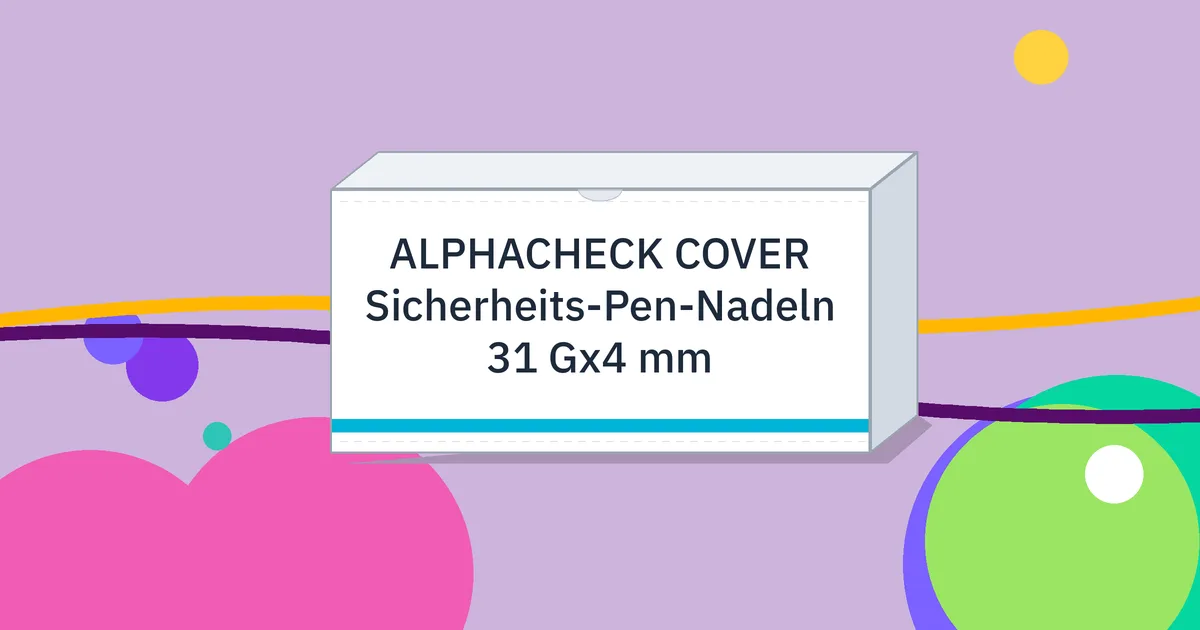 Symbolbild: Packung mit der Aufschrift ALPHACHECK COVER Sicherheits-Pen-Nadeln 31 Gx4 mm (PZN 16840191) – Verfügbarkeit und Bezug in Apotheken in Frankfurt am Main
