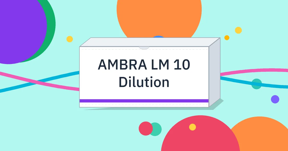 Symbolbild: Packung mit der Aufschrift AMBRA LM 10 Dilution (PZN 12759776) – Verfügbarkeit und Bezug in Apotheken in Frankfurt am Main