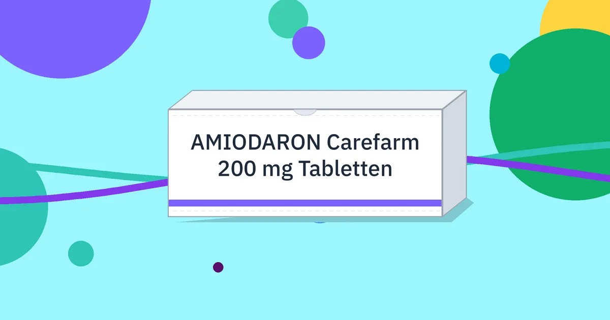 Symbolbild: Packung mit der Aufschrift AMIODARON Carefarm 200 mg Tabletten (PZN 19759064) – Verfügbarkeit und Bezug in Apotheken in Frankfurt am Main