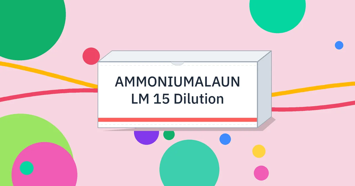 Symbolbild: Packung mit der Aufschrift AMMONIUMALAUN LM 15 Dilution (PZN 13324678) – Verfügbarkeit und Bezug in Apotheken in Frankfurt am Main