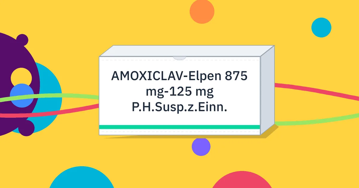 Symbolbild: Packung mit der Aufschrift AMOXICLAV-Elpen 875 mg-125 mg P.H.Susp.z.Einn. (PZN 16398080) – Verfügbarkeit und Bezug in Apotheken in Frankfurt am Main