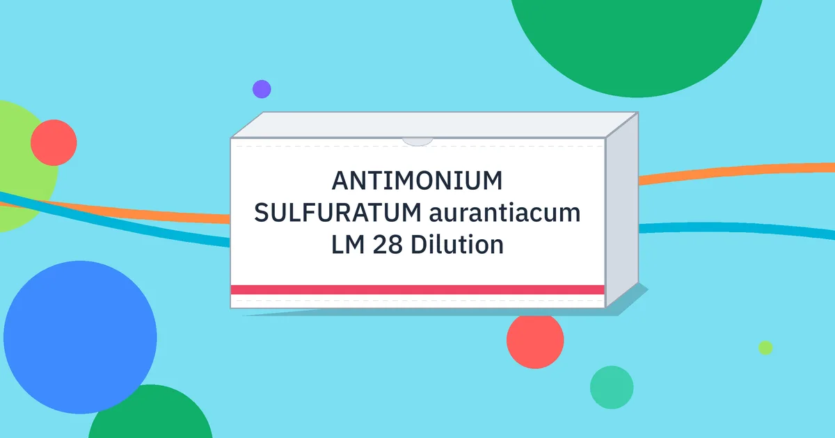 Symbolbild: Packung mit der Aufschrift ANTIMONIUM SULFURATUM aurantiacum LM 28 Dilution (PZN 13375747) – Verfügbarkeit und Bezug in Apotheken in Frankfurt am Main