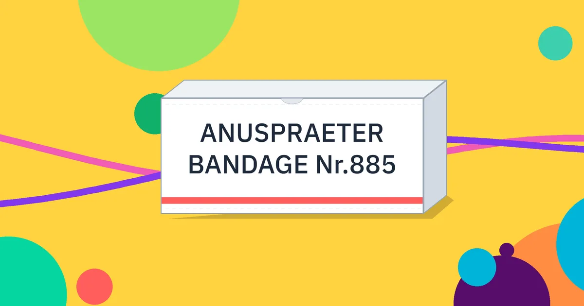 Symbolbild: Packung mit der Aufschrift ANUSPRAETER BANDAGE Nr.885 (PZN 01960848) – Verfügbarkeit und Bezug in Apotheken in Frankfurt am Main