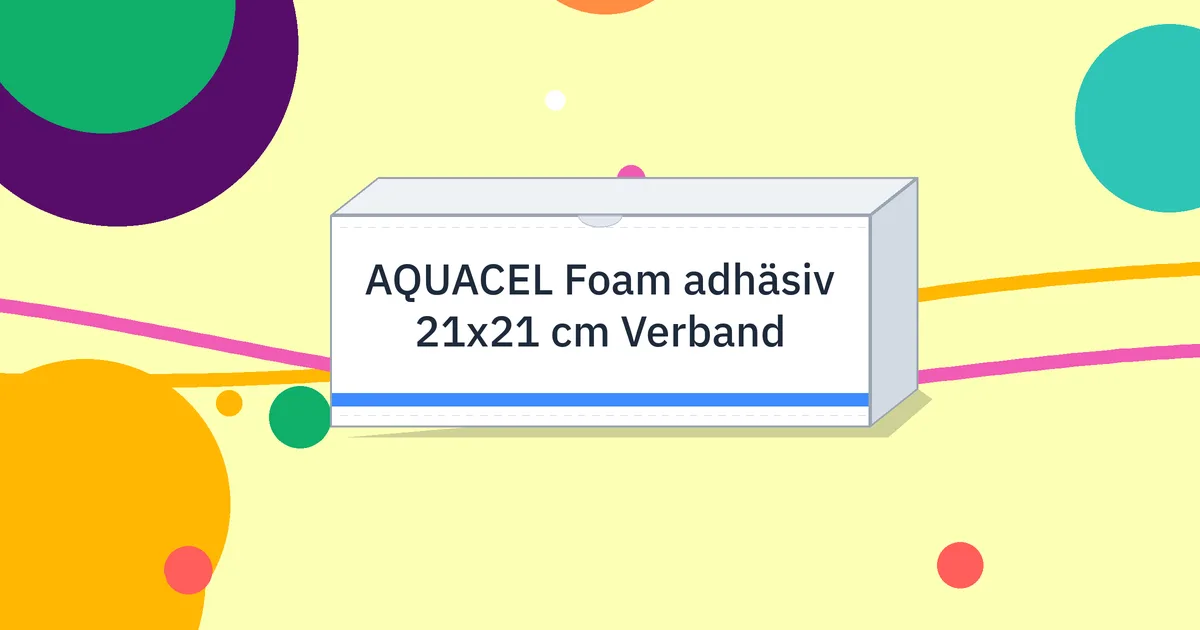 Symbolbild: Packung mit der Aufschrift AQUACEL Foam adhäsiv 21x21 cm Verband (PZN 11159784) – Verfügbarkeit und Bezug in Apotheken in Frankfurt am Main