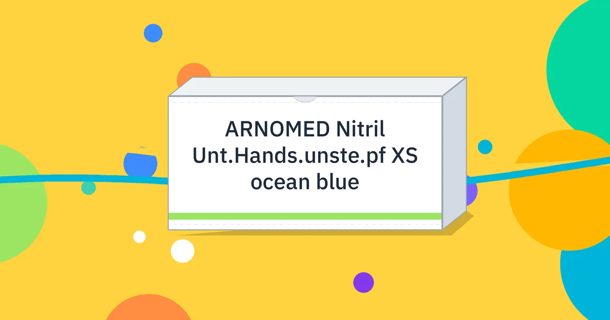 Symbolbild: Packung mit der Aufschrift ARNOMED Nitril Unt.Hands.unste.pf XS ocean blue (PZN 18136622) – Verfügbarkeit und Bezug in Apotheken in Frankfurt am Main