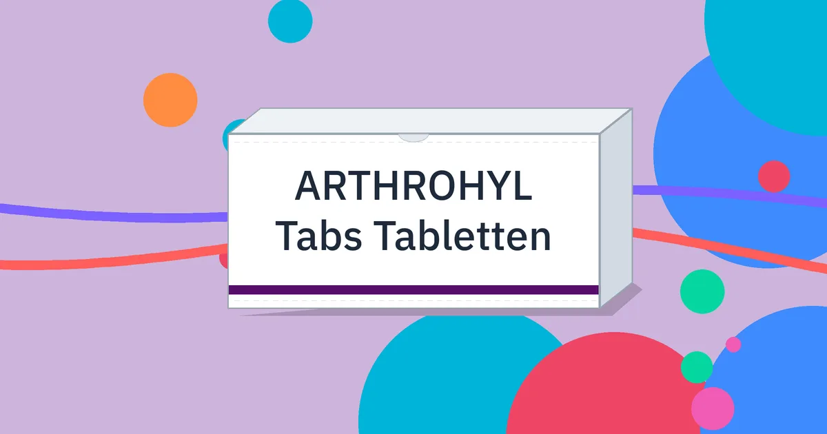 Symbolbild: Packung mit der Aufschrift ARTHROHYL Tabs Tabletten (PZN 09385438) – Verfügbarkeit und Bezug in Apotheken in Frankfurt am Main