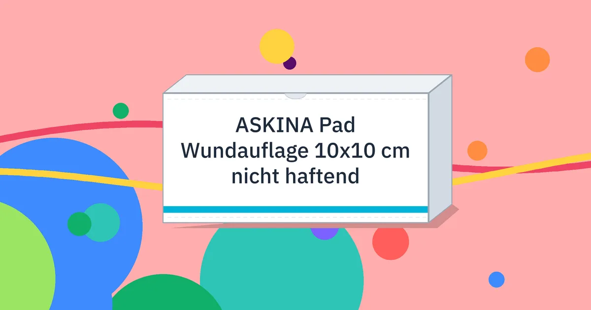 Symbolbild: Packung mit der Aufschrift ASKINA Pad Wundauflage 10x10 cm nicht haftend (PZN 12735824) – Verfügbarkeit und Bezug in Apotheken in Frankfurt am Main