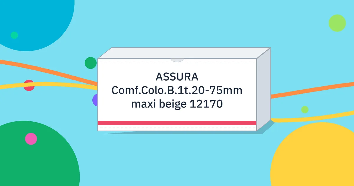 Symbolbild: Packung mit der Aufschrift ASSURA Comf.Colo.B.1t.20-75mm maxi beige 12170 (PZN 08996134) – Verfügbarkeit und Bezug in Apotheken in Frankfurt am Main