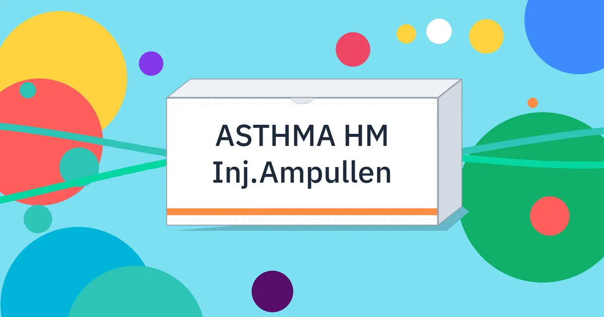 Symbolbild: Packung mit der Aufschrift ASTHMA HM Inj.Ampullen (PZN 01876786) – Verfügbarkeit und Bezug in Apotheken in Frankfurt am Main