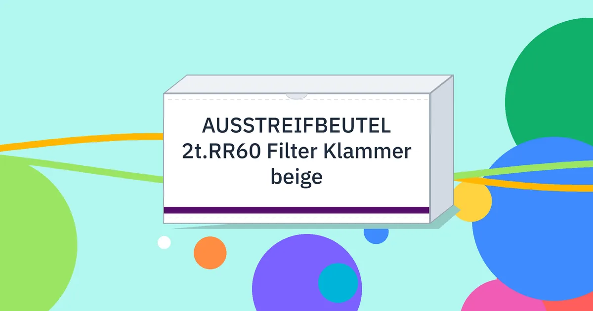 Symbolbild: Packung mit der Aufschrift AUSSTREIFBEUTEL 2t.RR60 Filter Klammer beige (PZN 03836667) – Verfügbarkeit und Bezug in Apotheken in Frankfurt am Main