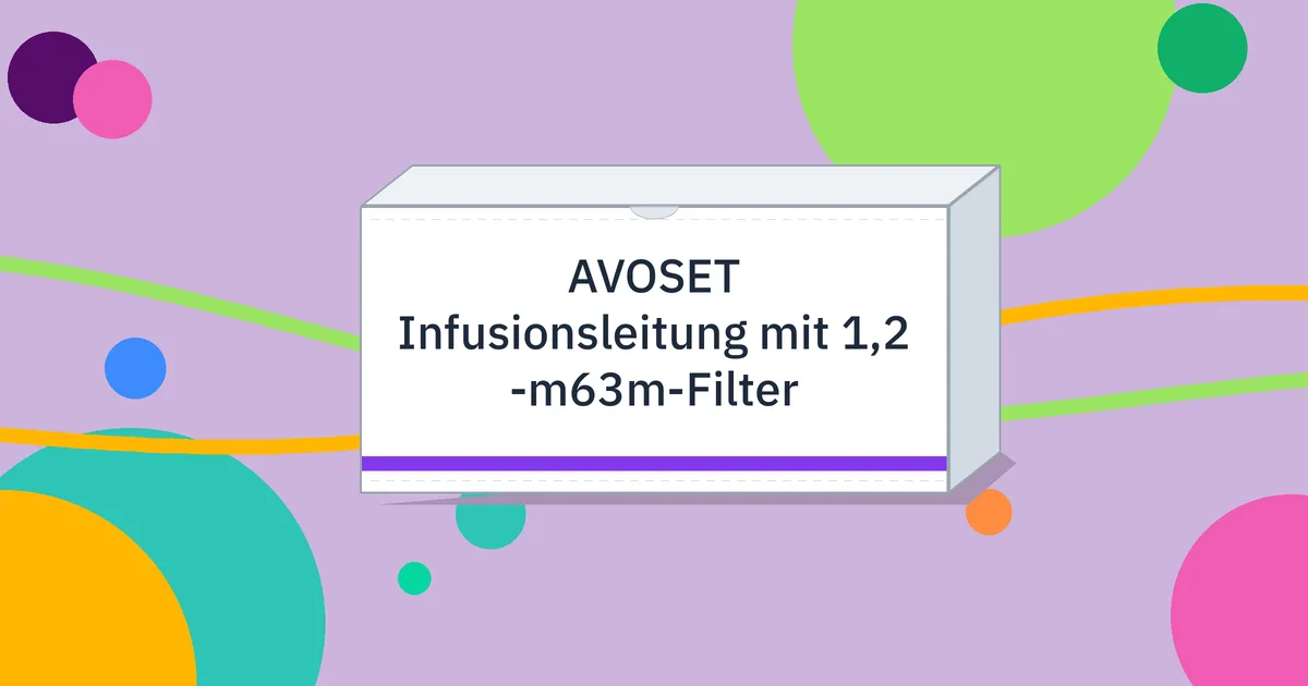 Symbolbild: Packung mit der Aufschrift AVOSET Infusionsleitung mit 1,2 -m63m-Filter (PZN 18702211) – Verfügbarkeit und Bezug in Apotheken in Frankfurt am Main