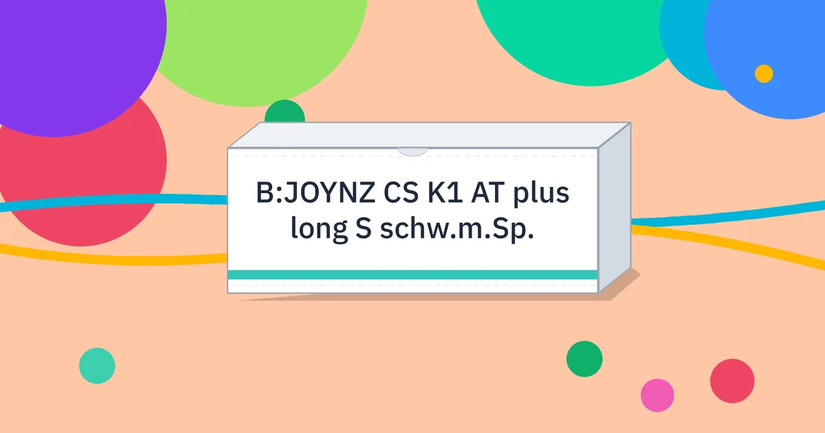 Symbolbild: Packung mit der Aufschrift B:JOYNZ CS K1 AT plus long S schw.m.Sp. (PZN 20537179) – Verfügbarkeit und Bezug in Apotheken in Frankfurt am Main