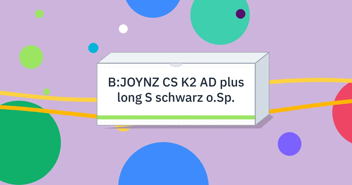 Symbolbild: Packung mit der Aufschrift B:JOYNZ CS K2 AD plus long S schwarz o.Sp. (PZN 20525845) – Verfügbarkeit und Bezug in Apotheken in Frankfurt am Main