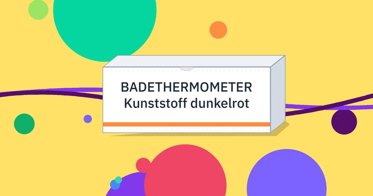 Symbolbild: Packung mit der Aufschrift BADETHERMOMETER Kunststoff dunkelrot (PZN 03017337) – Verfügbarkeit und Bezug in Apotheken in Frankfurt am Main