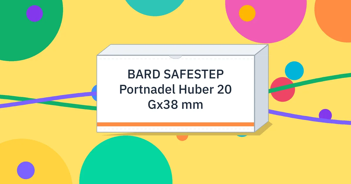 Symbolbild: Packung mit der Aufschrift BARD SAFESTEP Portnadel Huber 20 Gx38 mm (PZN 17296200) – Verfügbarkeit und Bezug in Apotheken in Frankfurt am Main
