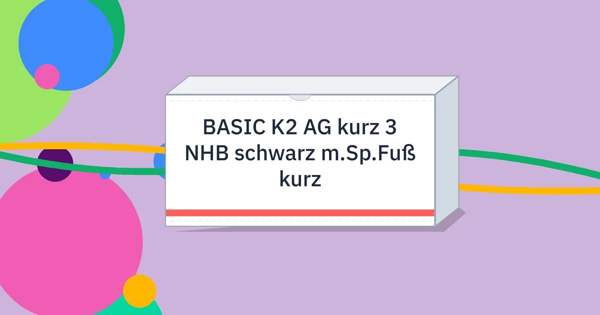 Symbolbild: Packung mit der Aufschrift BASIC K2 AG kurz 3 NHB schwarz m.Sp.Fuß kurz (PZN 20266970) – Verfügbarkeit und Bezug in Apotheken in Frankfurt am Main