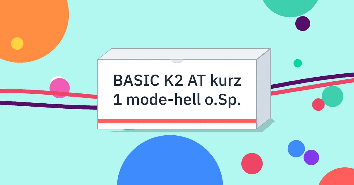 Symbolbild: Packung mit der Aufschrift BASIC K2 AT kurz 1 mode-hell o.Sp. (PZN 20268779) – Verfügbarkeit und Bezug in Apotheken in Frankfurt am Main