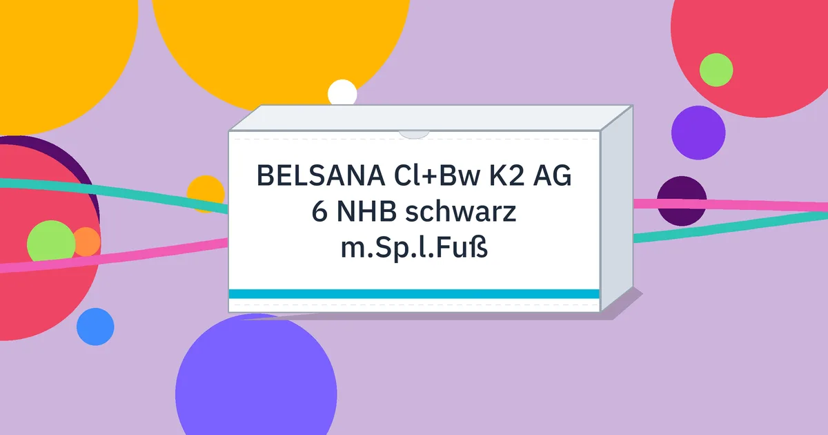 Symbolbild: Packung mit der Aufschrift BELSANA Cl+Bw K2 AG 6 NHB schwarz m.Sp.l.Fuß (PZN 12248395) – Verfügbarkeit und Bezug in Apotheken in Frankfurt am Main