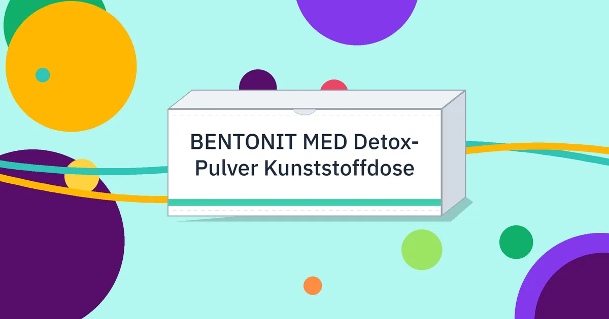 Symbolbild: Packung mit der Aufschrift BENTONIT MED Detox-Pulver Kunststoffdose (PZN 19161065) – Verfügbarkeit und Bezug in Apotheken in Frankfurt am Main