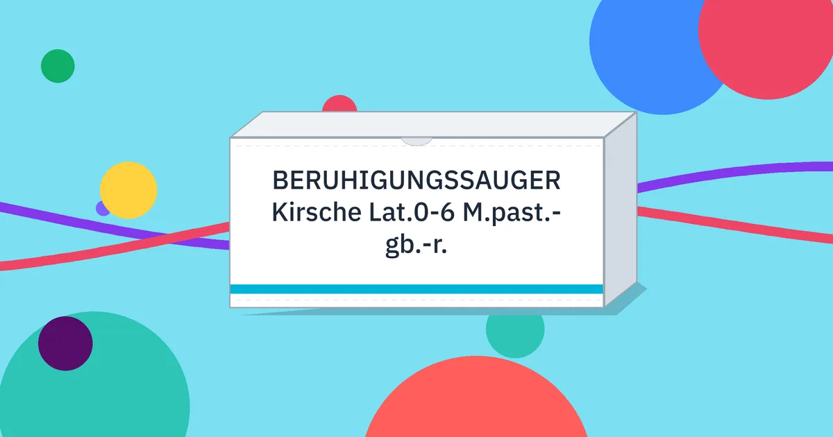 Symbolbild: Packung mit der Aufschrift BERUHIGUNGSSAUGER Kirsche Lat.0-6 M.past.-gb.-r. (PZN 04790602) – Verfügbarkeit und Bezug in Apotheken in Frankfurt am Main
