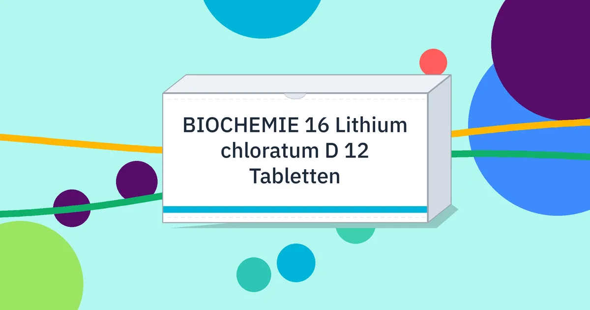 Symbolbild: Packung mit der Aufschrift BIOCHEMIE 16 Lithium chloratum D 12 Tabletten (PZN 04324840) – Verfügbarkeit und Bezug in Apotheken in Frankfurt am Main