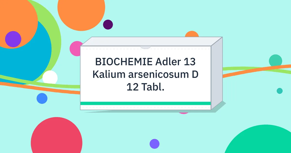 Symbolbild: Packung mit der Aufschrift BIOCHEMIE Adler 13 Kalium arsenicosum D 12 Tabl. (PZN 00833409) – Verfügbarkeit und Bezug in Apotheken in Frankfurt am Main