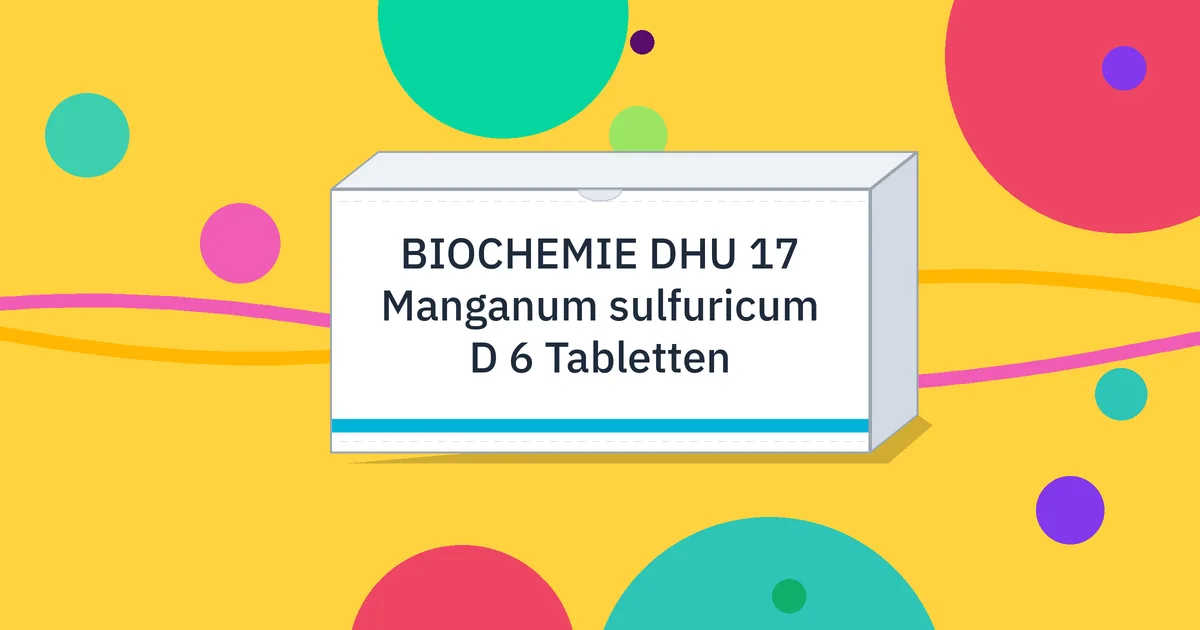 Symbolbild: Packung mit der Aufschrift BIOCHEMIE DHU 17 Manganum sulfuricum D 6 Tabletten (PZN 02581219) – Verfügbarkeit und Bezug in Apotheken in Frankfurt am Main
