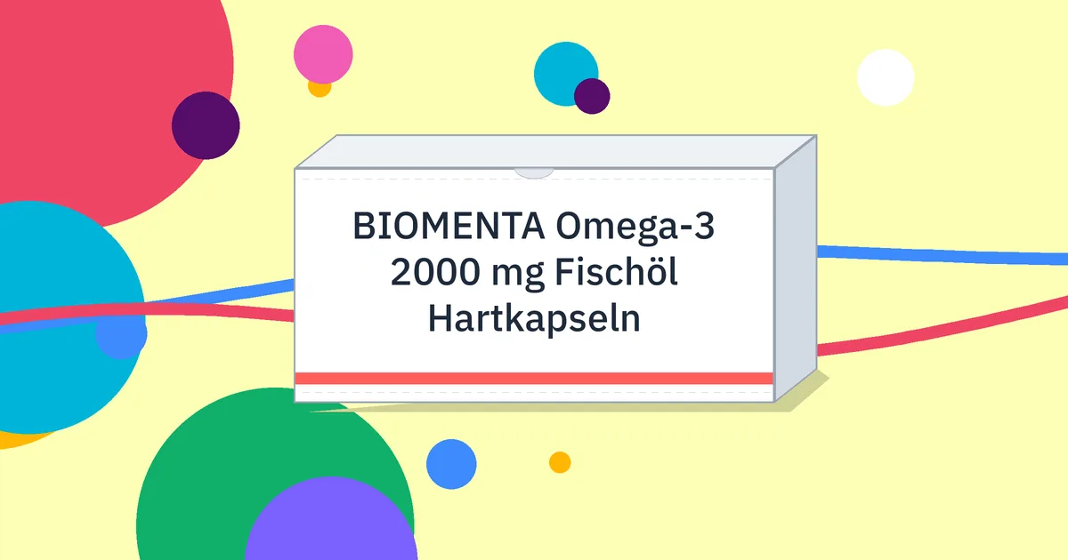 Symbolbild: Packung mit der Aufschrift BIOMENTA Omega-3 2000 mg Fischöl Hartkapseln (PZN 20132324) – Verfügbarkeit und Bezug in Apotheken in Frankfurt am Main