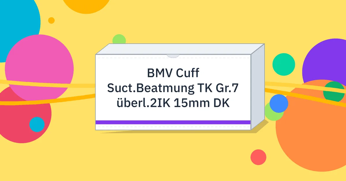 Symbolbild: Packung mit der Aufschrift BMV Cuff Suct.Beatmung TK Gr.7 überl.2IK 15mm DK (PZN 18383303) – Verfügbarkeit und Bezug in Apotheken in Frankfurt am Main
