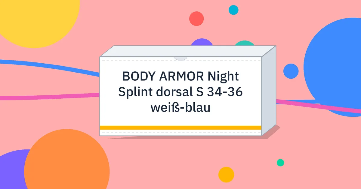 Symbolbild: Packung mit der Aufschrift BODY ARMOR Night Splint dorsal S 34-36 weiß-blau (PZN 16630393) – Verfügbarkeit und Bezug in Apotheken in Frankfurt am Main