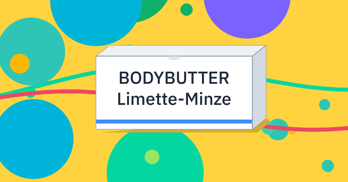 Symbolbild: Packung mit der Aufschrift BODYBUTTER Limette-Minze (PZN 20520428) – Verfügbarkeit und Bezug in Apotheken in Frankfurt am Main