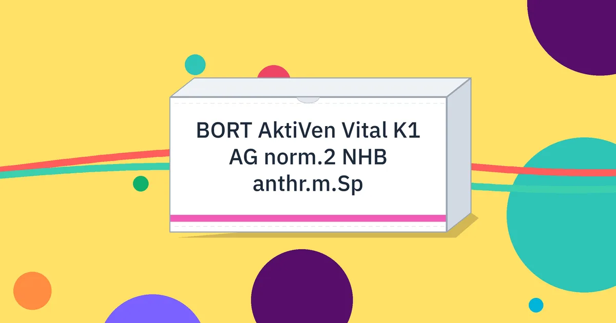 Symbolbild: Packung mit der Aufschrift BORT AktiVen Vital K1 AG norm.2 NHB anthr.m.Sp (PZN 13733796) – Verfügbarkeit und Bezug in Apotheken in Frankfurt am Main