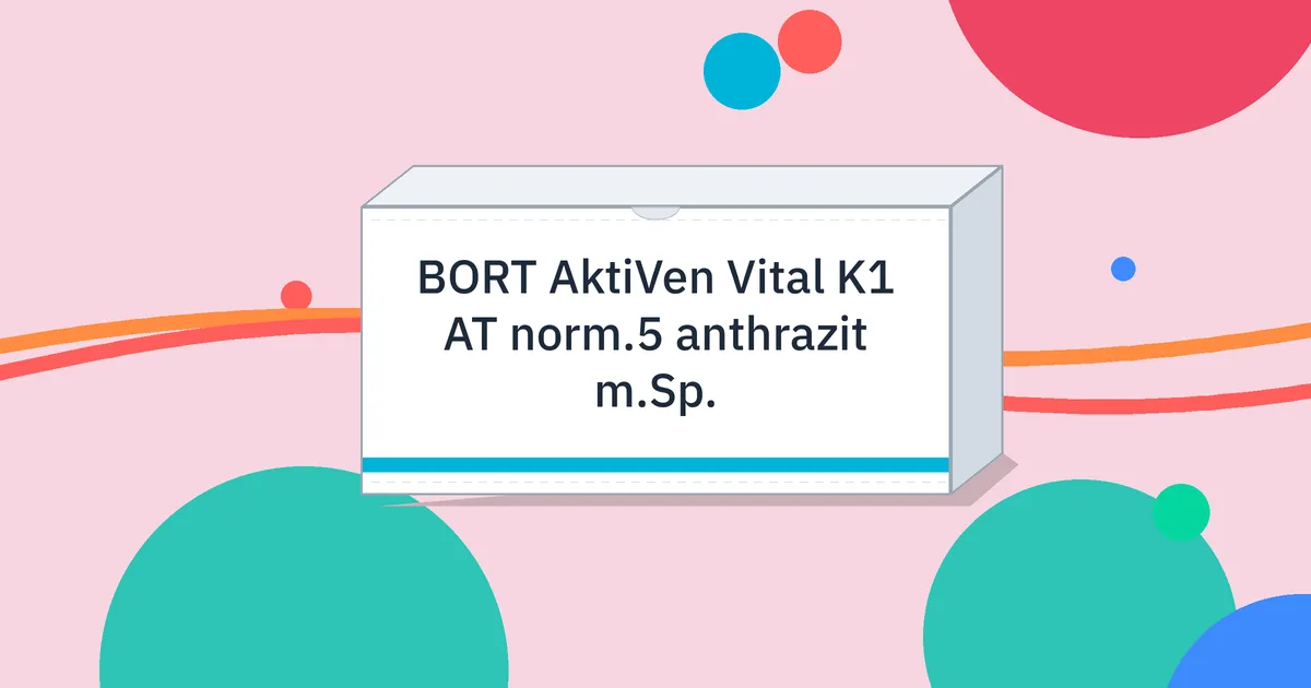 Symbolbild: Packung mit der Aufschrift BORT AktiVen Vital K1 AT norm.5 anthrazit m.Sp. (PZN 13742559) – Verfügbarkeit und Bezug in Apotheken in Frankfurt am Main