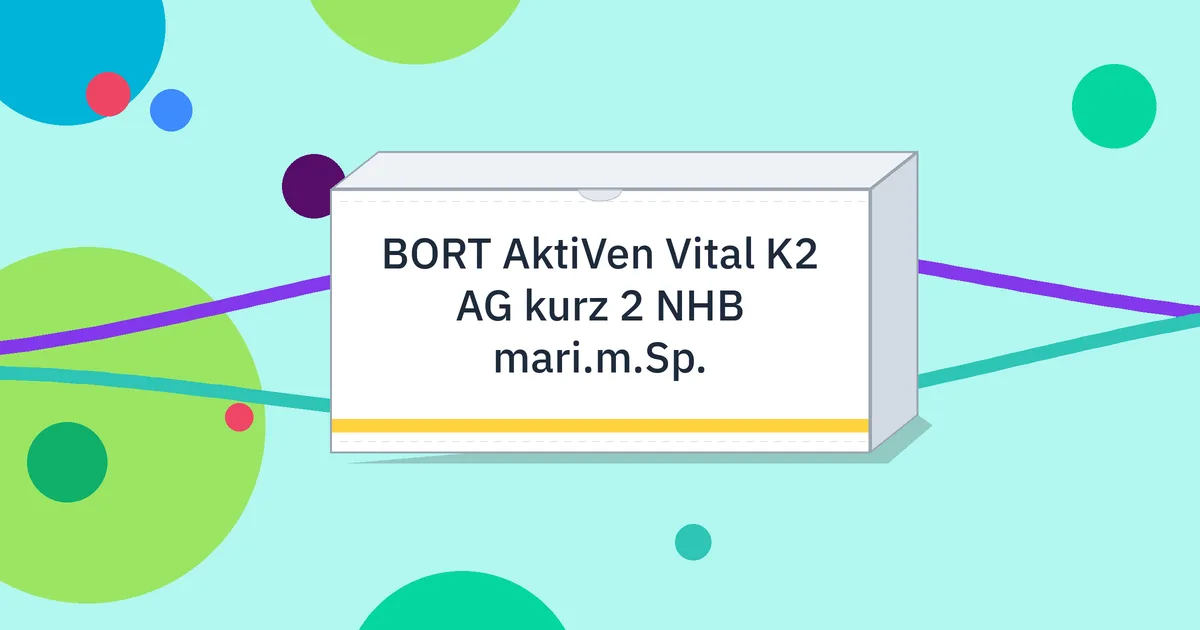 Symbolbild: Packung mit der Aufschrift BORT AktiVen Vital K2 AG kurz 2 NHB mari.m.Sp. (PZN 13733170) – Verfügbarkeit und Bezug in Apotheken in Frankfurt am Main