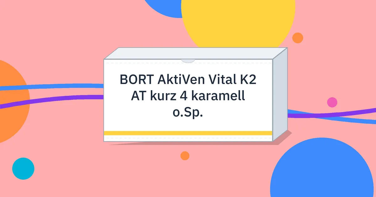 Symbolbild: Packung mit der Aufschrift BORT AktiVen Vital K2 AT kurz 4 karamell o.Sp. (PZN 13737682) – Verfügbarkeit und Bezug in Apotheken in Frankfurt am Main