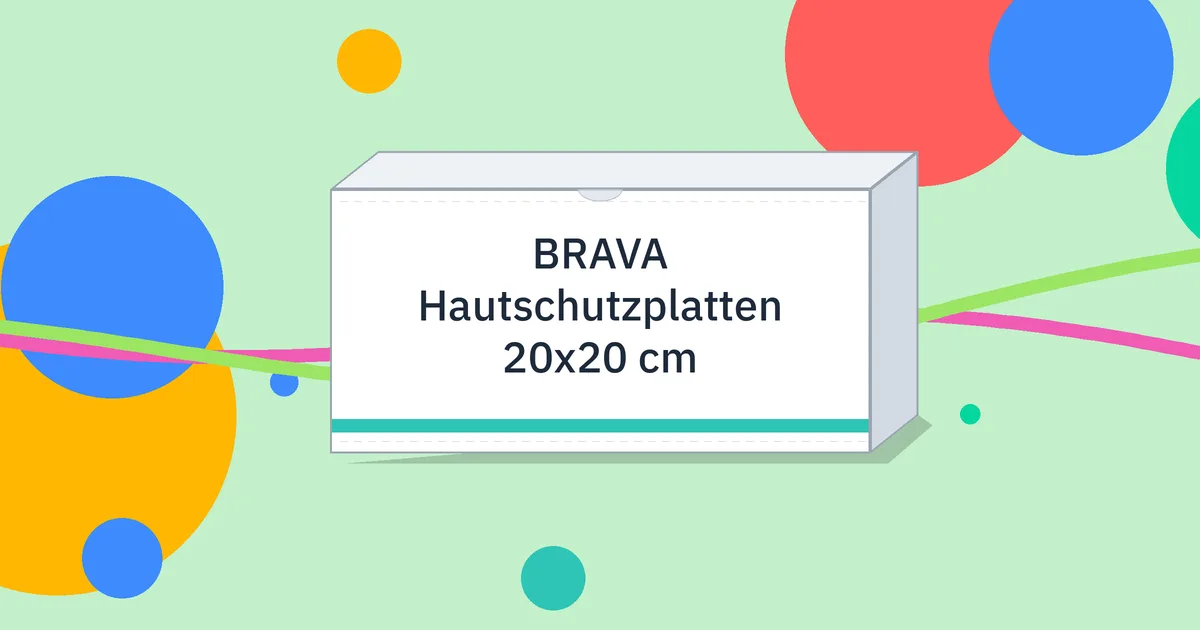 Symbolbild: Packung mit der Aufschrift BRAVA Hautschutzplatten 20x20 cm (PZN 15567014) – Verfügbarkeit und Bezug in Apotheken in Frankfurt am Main