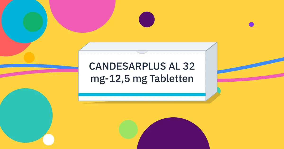 Symbolbild: Packung mit der Aufschrift CANDESARPLUS AL 32 mg-12,5 mg Tabletten (PZN 04369707) – Verfügbarkeit und Bezug in Apotheken in Frankfurt am Main